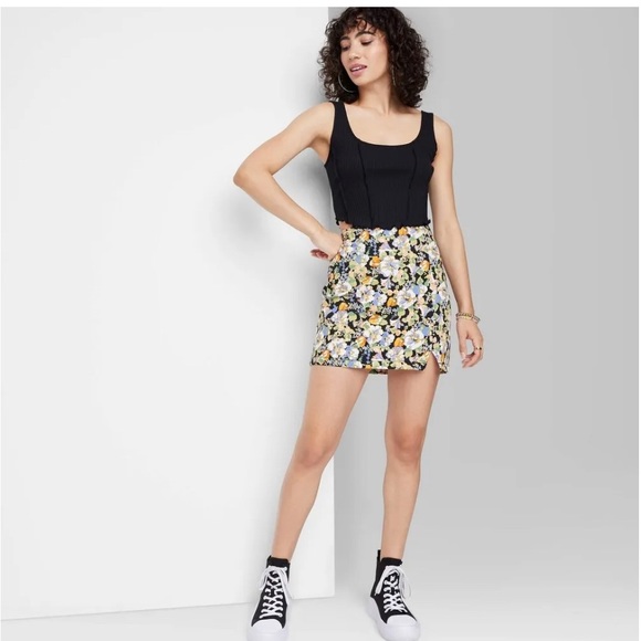 wild fable | Skirts | Wild Fable Front Seamed Denim Black Floral Mini ...